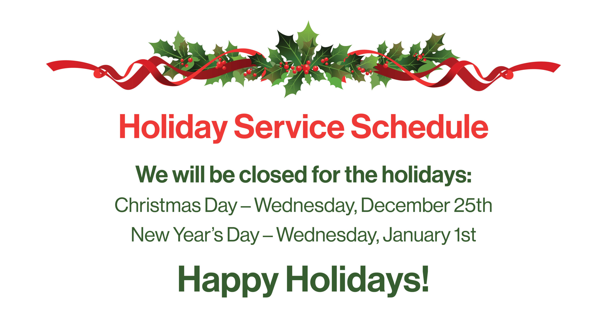 Holiday Service Schedule | Via Mobility Services